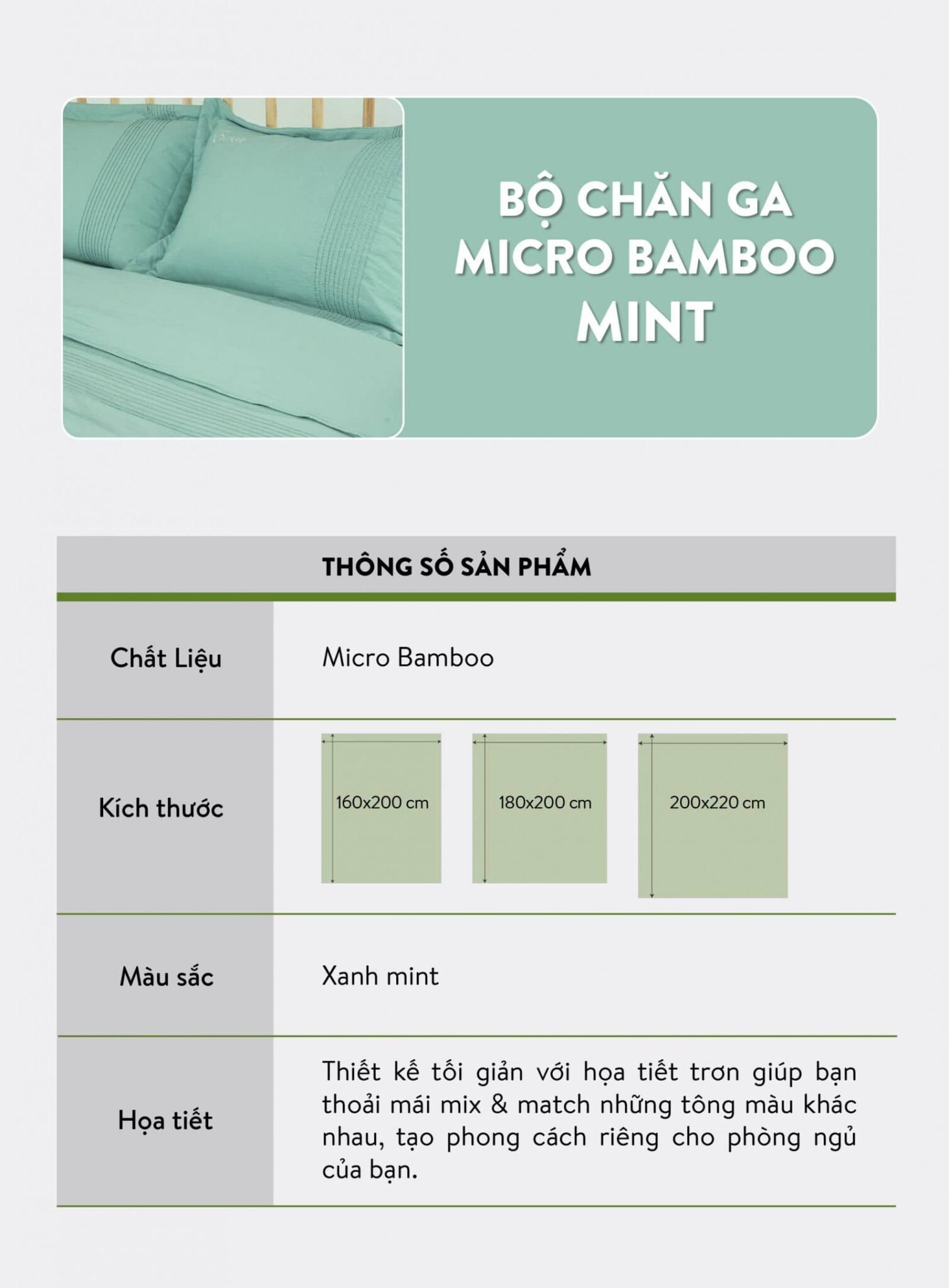 Bộ Ga Chun Chần Mint MB2301MT - BST Micro Bamboo